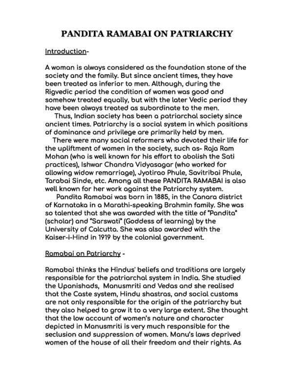 Pdf Pandita Ramabai On Patriarchy Abhishek Anand