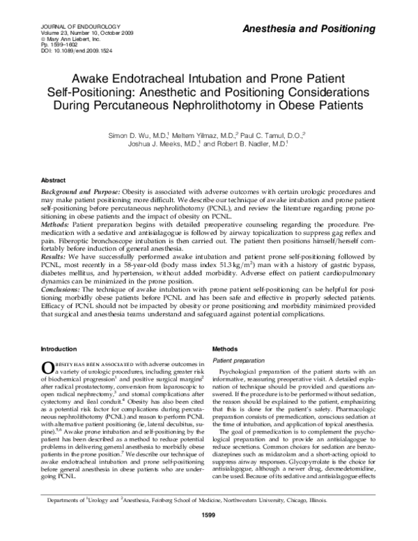 (PDF) Awake Endotracheal Intubation and Prone Patient Self-Positioning ...