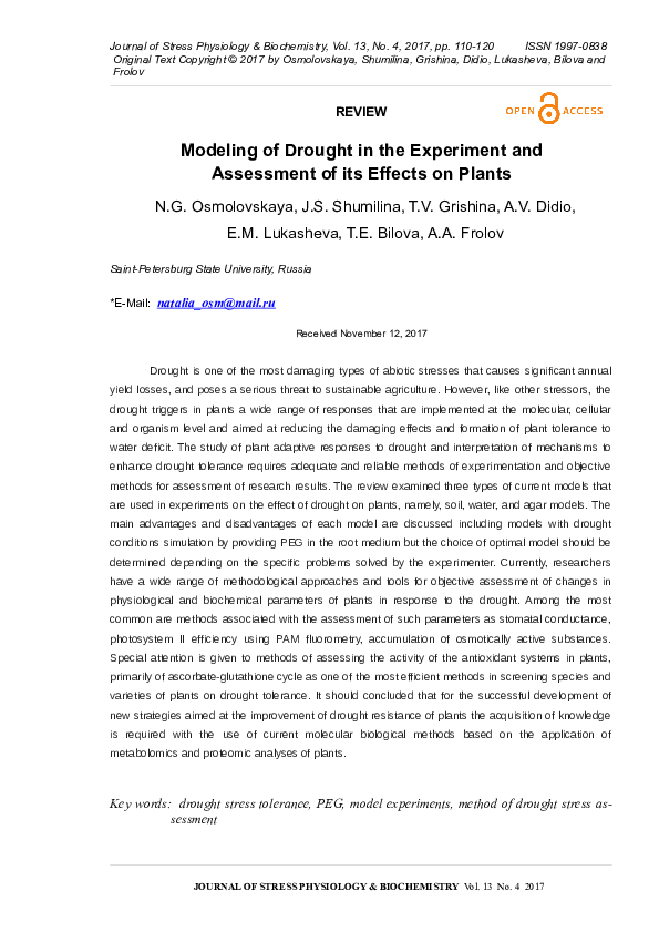 (PDF) Modeling of drought in the experiment and assessment of its ...