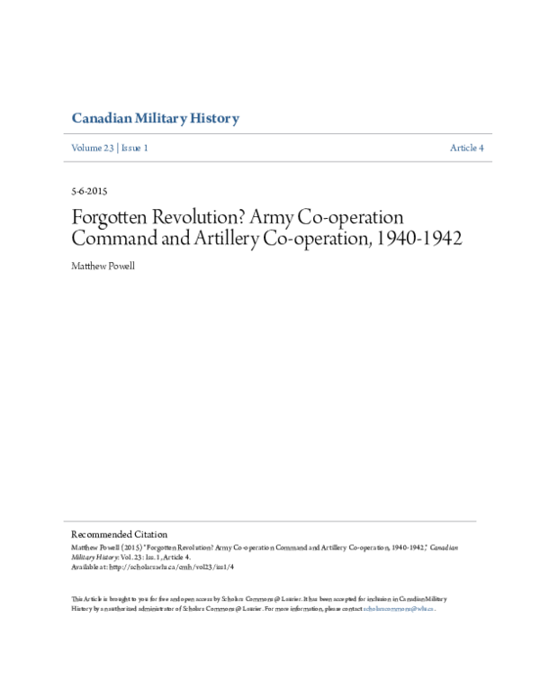 (PDF) Forgotten Revolution? Army Co-operation Command and Artillery Co ...