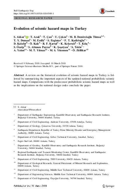 (PDF) Evolution of seismic hazard maps in Turkey