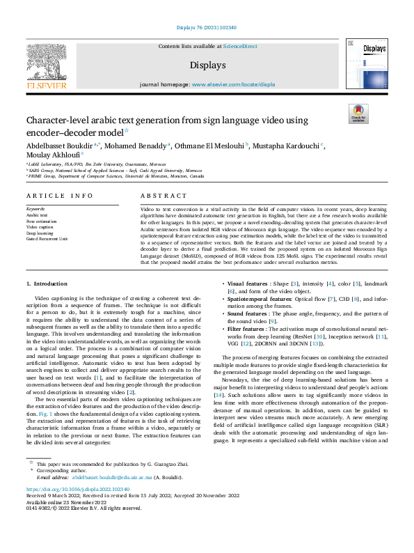 (PDF) Character-level arabic text generation from sign language video using encoder–decoder model