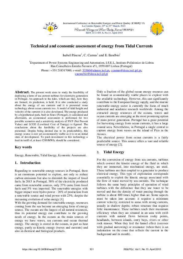 (PDF) Technical and economic assessment of energy from Tidal Currents