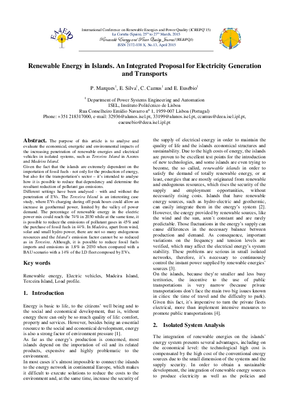 (PDF) Renewable Energy in Islands. An Integrated Proposal for ...