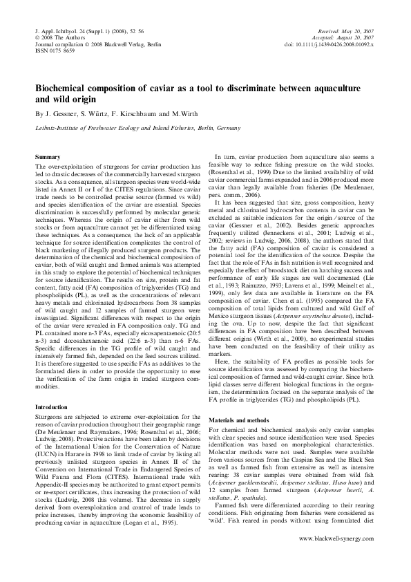 (PDF) Biochemical composition of caviar as a tool to discriminate ...
