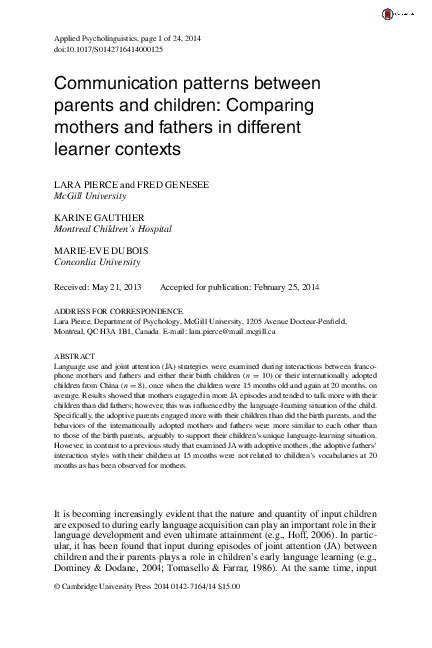 (PDF) Communication patterns between parents and children: Comparing ...