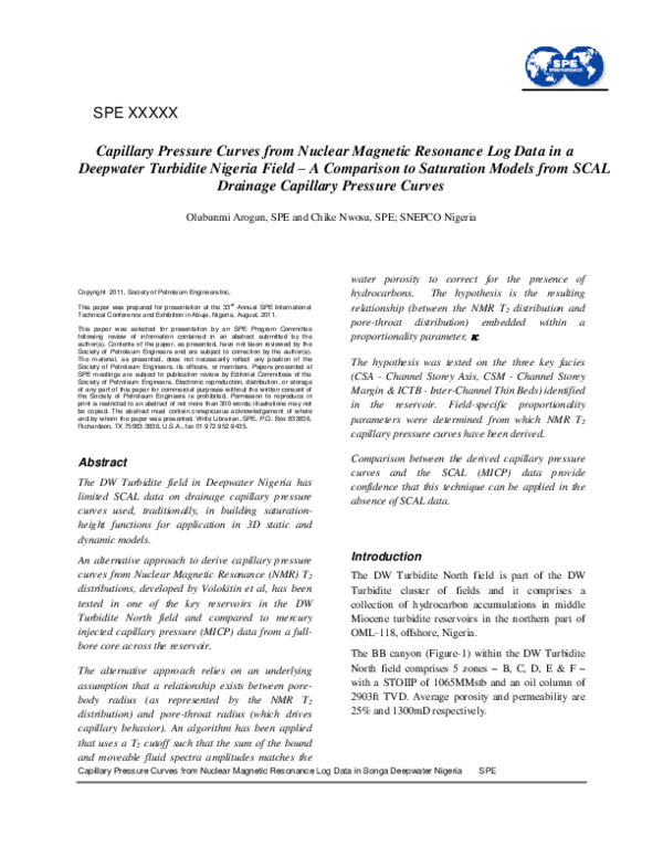(PDF) Capillary Pressure Curves from Nuclear Magnetic Resonance Log ...