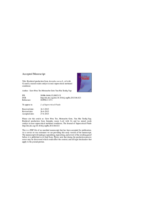 (PDF) Biodiesel production from Jatropha curcas L. oil using Lemna ...