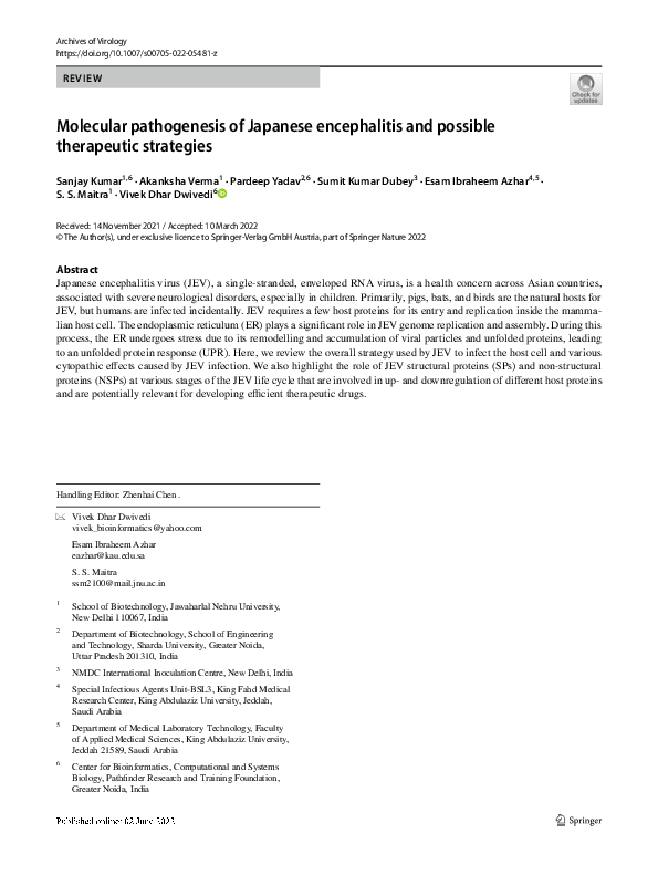 (PDF) Molecular pathogenesis of Japanese encephalitis and possible ...