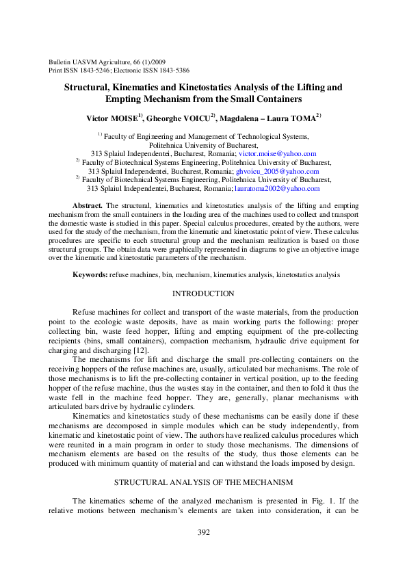 (PDF) Structural, Kinematics and Kinetostatics Analysis of the Lifting ...