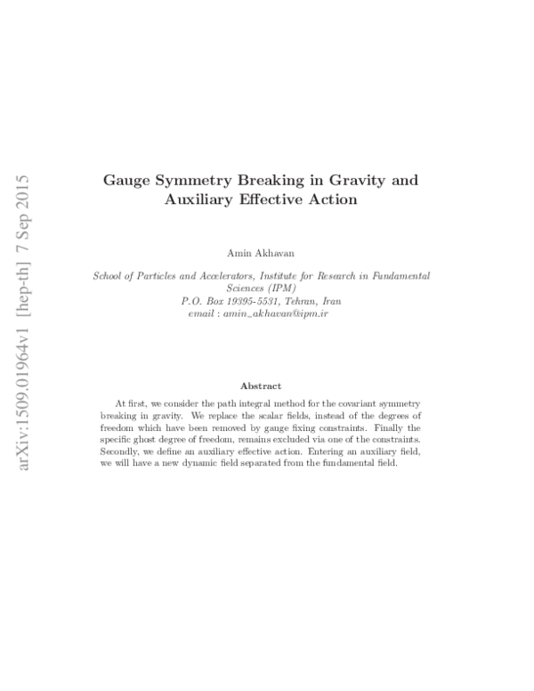 (PDF) Gauge symmetry breaking in gravity and auxiliary effective action