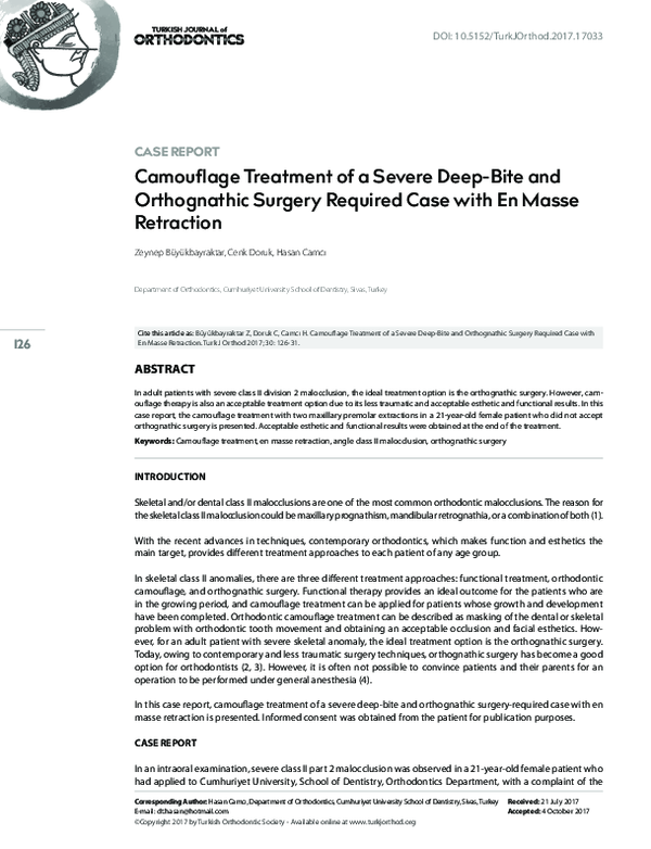(PDF) Camouflage Treatment of a Severe Deep-Bite and Orthognathic ...