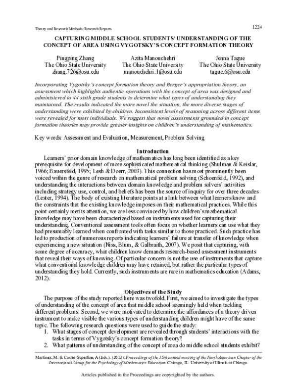 (PDF) Capturing Middle School Students' Understanding of the Concept of Area Using Vygotsky's ...