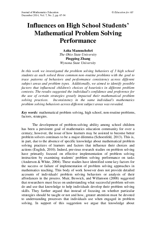 (PDF) Influences on High School Students' Mathematical Problem Solving ...