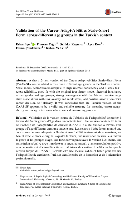 (PDF) Validation of the Career Adapt-Abilities Scale–Short Form across ...