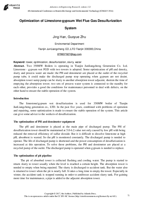 (PDF) Optimization of Limestone-gypsum Wet Flue Gas Desulfurization System