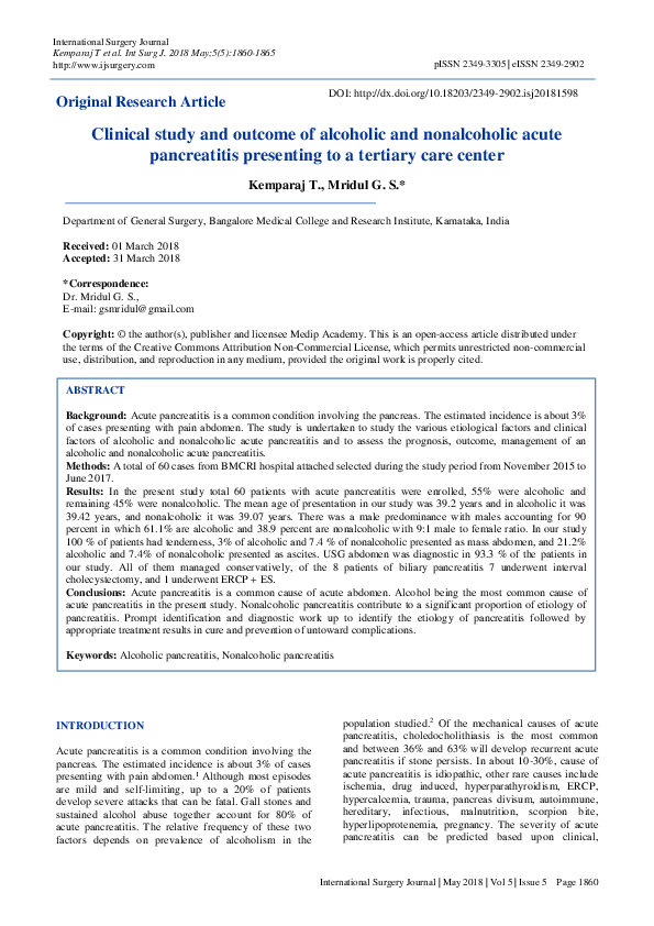 (PDF) Clinical study and outcome of alcoholic and nonalcoholic acute ...