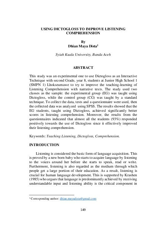 (PDF) Using dictogloss to improve listening comprehension