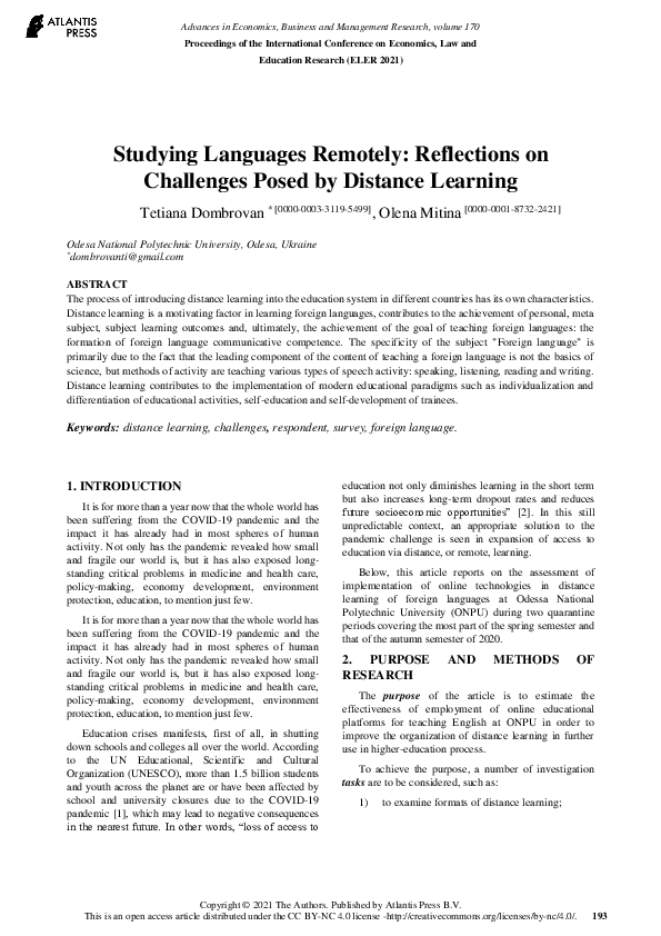(PDF) Studying Languages Remotely: Reflections on Challenges Posed by ...