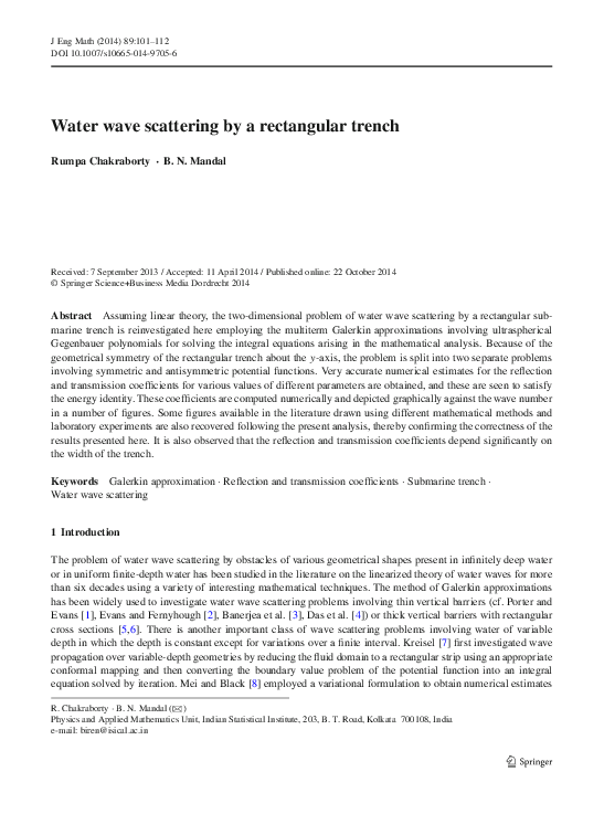 (PDF) Water wave scattering by a rectangular trench