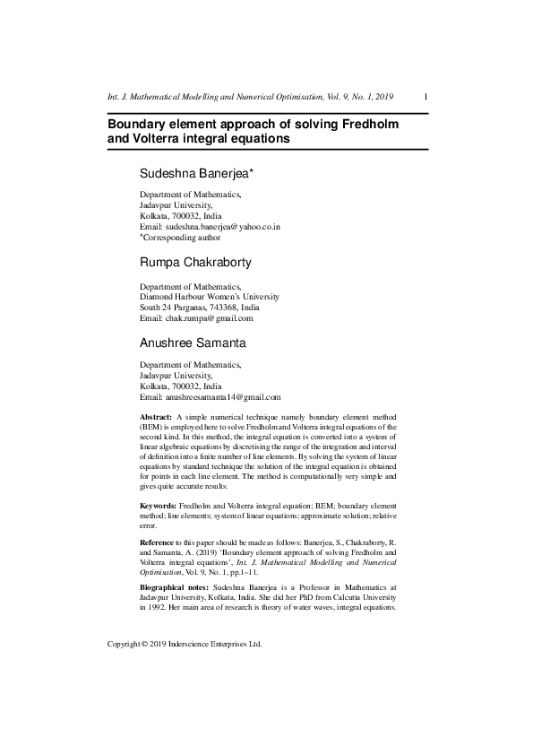(PDF) Boundary element approach of solving Fredholm and Volterra integral equations