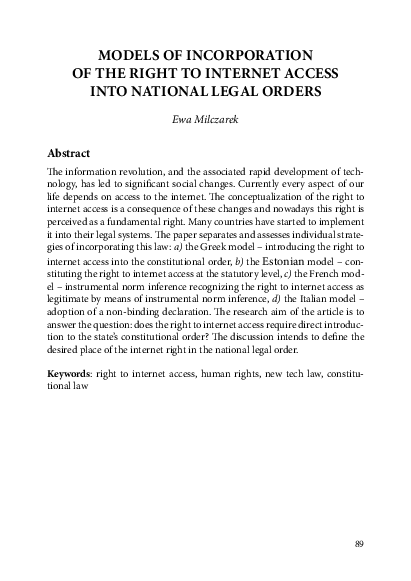 (PDF) Models of incorporation of the right to Internet access into ...
