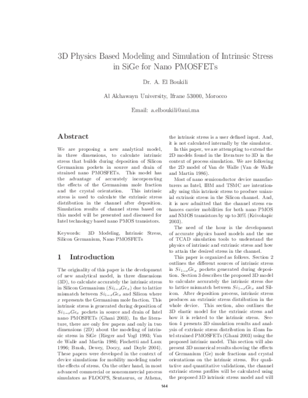 (PDF) 3D Physics Based Modeling and Simulation of Intrinsic Stress in SiGe for Nano PMOSFETs