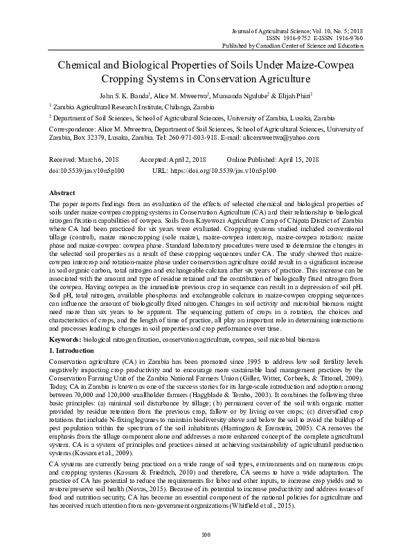 (PDF) Chemical and Biological Properties of Soils Under Maize-Cowpea Cropping Systems in ...