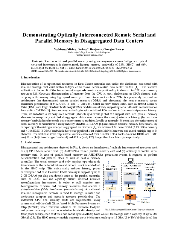 (PDF) Demonstrating Optically Interconnected Remote Serial and Parallel Memory in Disaggregated ...