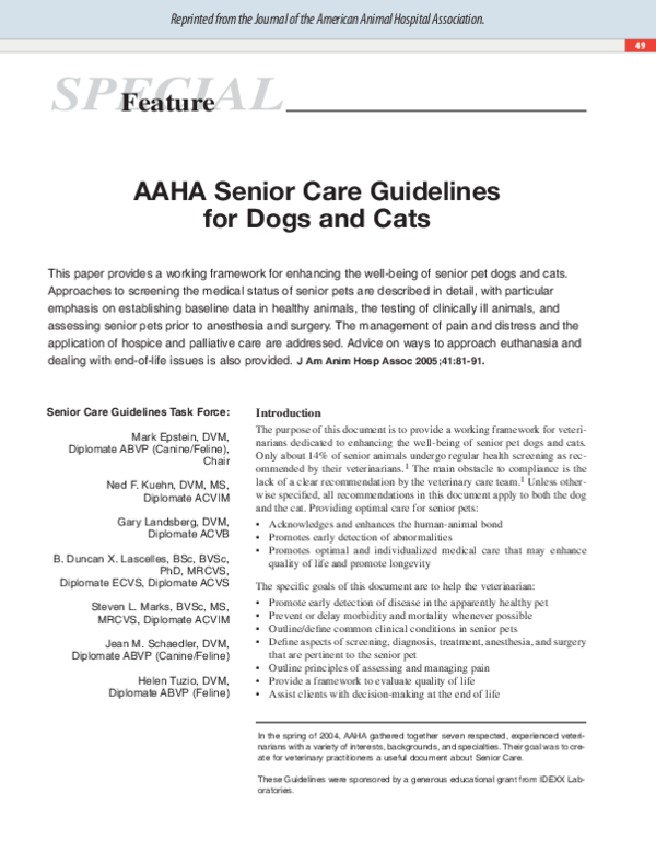 (PDF) AAHA senior care guidelines for dogs and cats