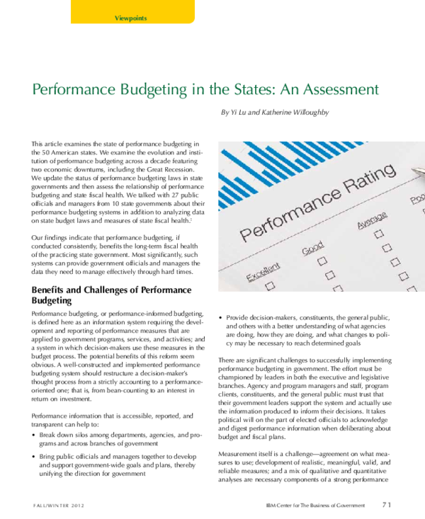 (PDF) Performance Budgeting in the States: An Assessment