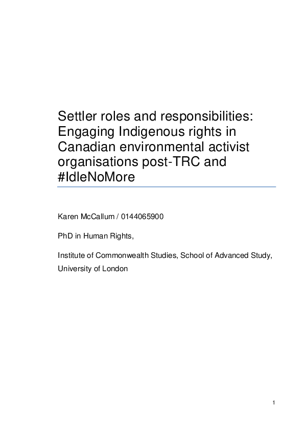 (PDF) Settler roles and responsibilities: Engaging Indigenous rights in ...