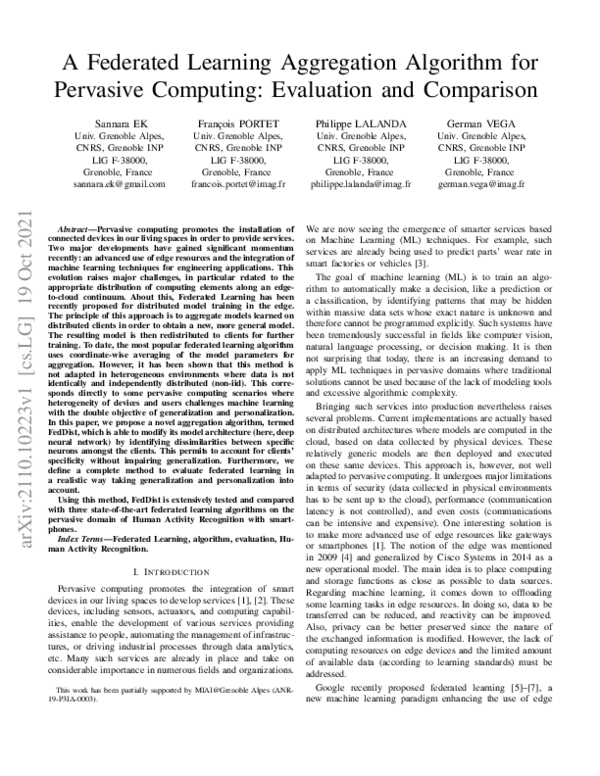 (PDF) A Federated Learning Aggregation Algorithm for Pervasive Computing: Evaluation and Comparison