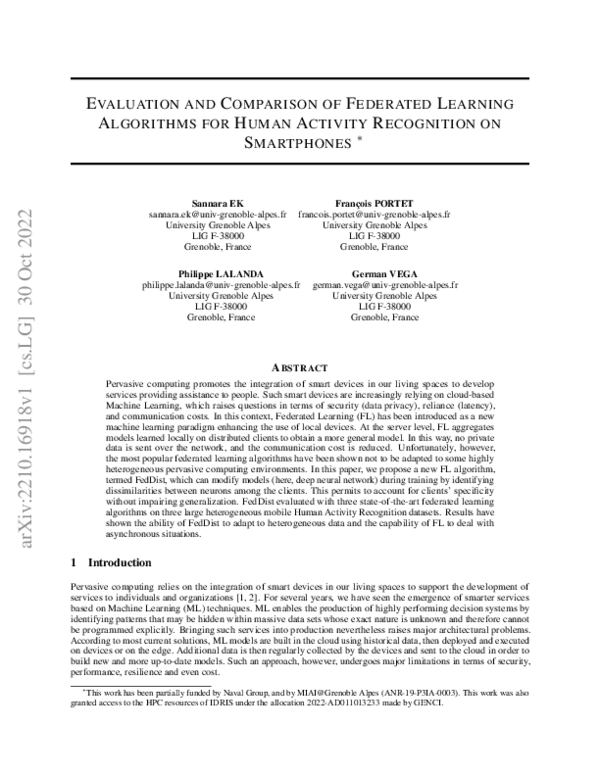 (PDF) Evaluation and comparison of federated learning algorithms for Human Activity Recognition ...