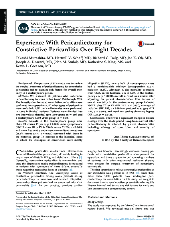 (PDF) Experience With Pericardiectomy for Constrictive Pericarditis ...