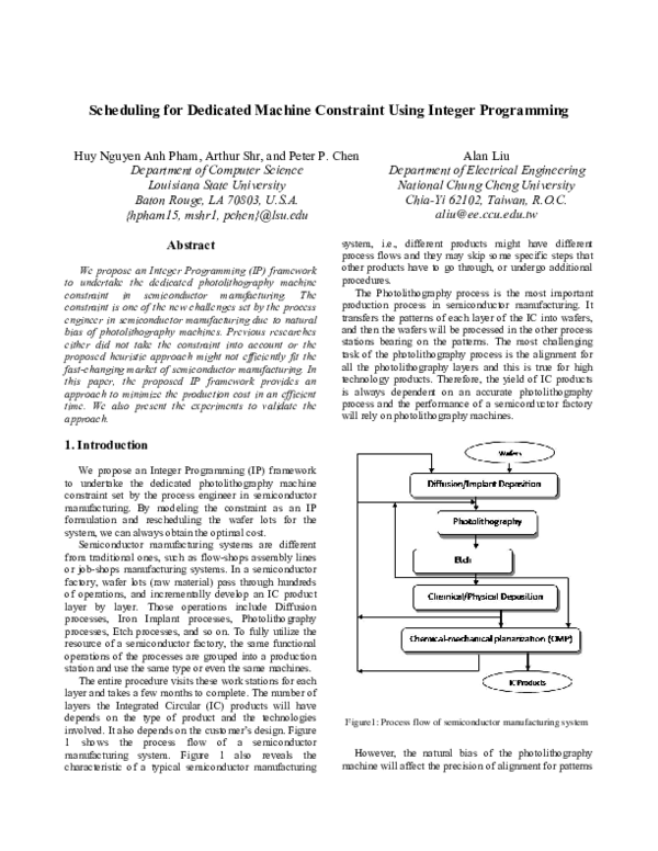 (PDF) Scheduling for Dedicated Machine Constraint Using Integer Programming