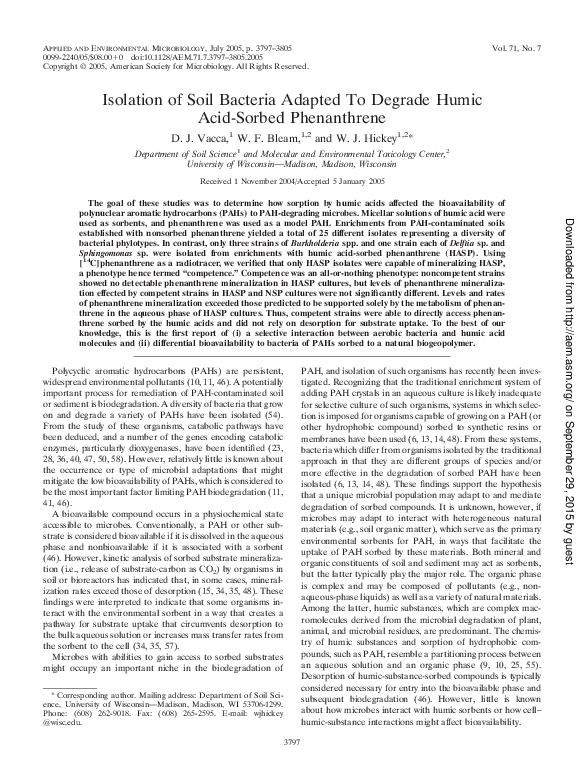 (PDF) Isolation of Soil Bacteria Adapted To Degrade Humic Acid-Sorbed ...