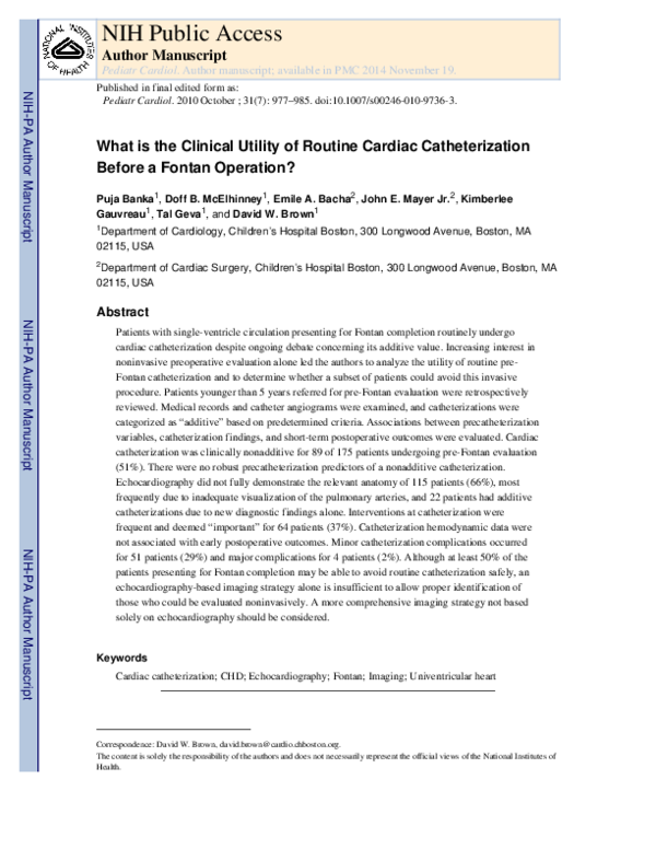(PDF) What is the Clinical Utility of Routine Cardiac Catheterization ...