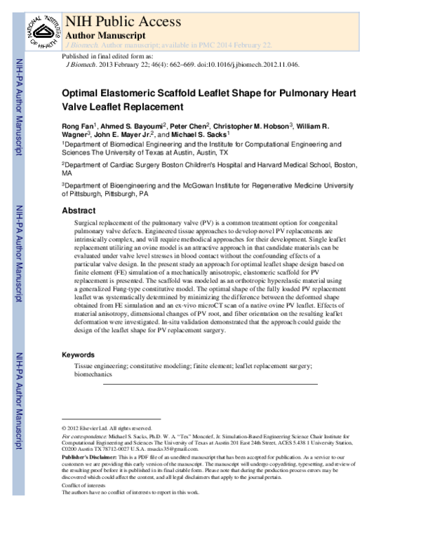 (PDF) Optimal elastomeric scaffold leaflet shape for pulmonary heart ...
