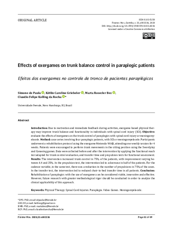 (PDF) Effects of exergames on trunk balance control in paraplegic patients