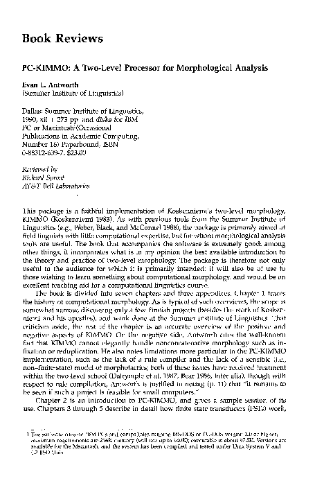 (PDF) PC-KIMMO: A Two-Level Processor for Morphological Analysis