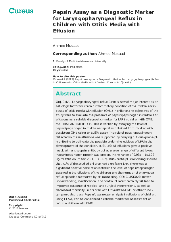 (PDF) Pepsin Assay as a Diagnostic Marker for Laryngopharyngeal Reflux ...
