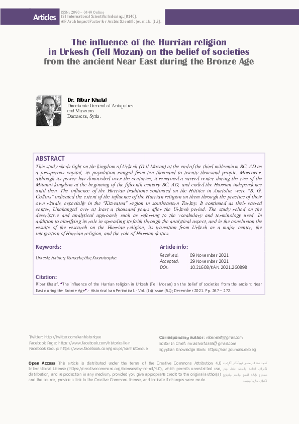 (PDF) The influence of the Hurrian religion in Urkesh (Tell Mozan) on ...