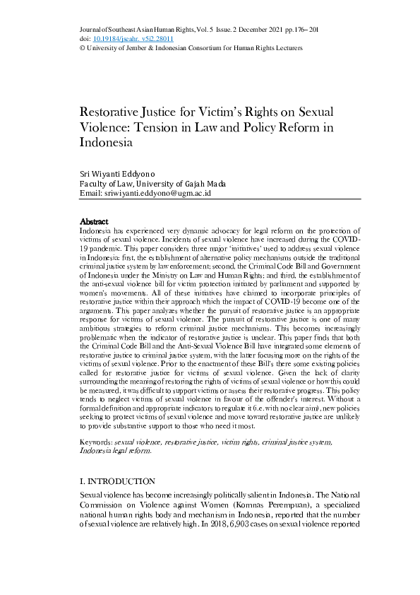 (PDF) Restorative Justice for Victim’s Rights on Sexual Violence