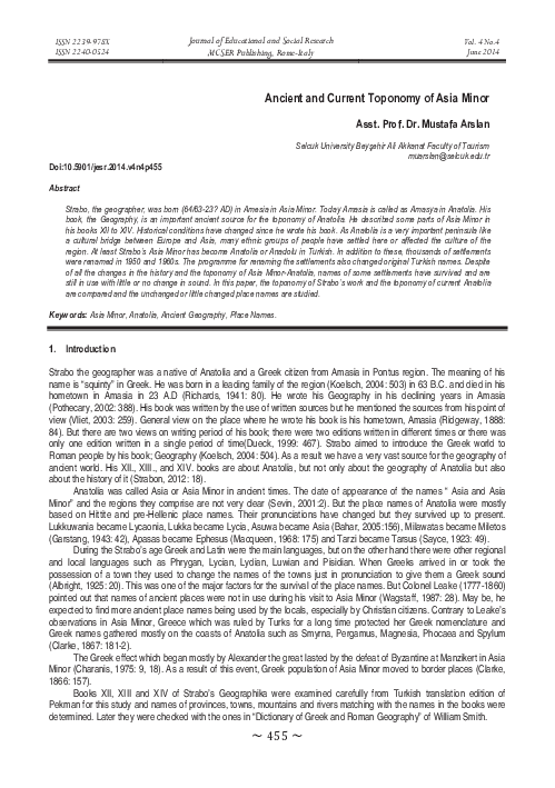 (PDF) Ancient and Current Toponomy of Asia Minor