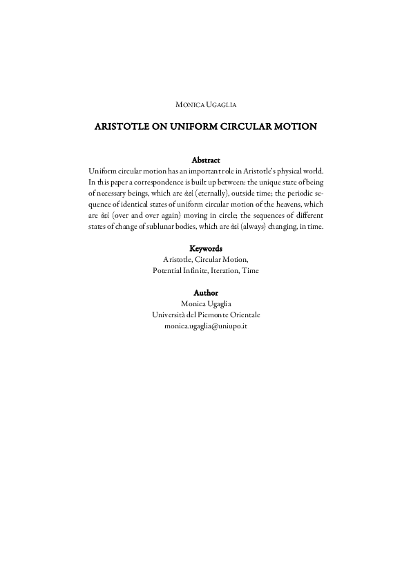 (PDF) Aristotle on Uniform Circular Motion