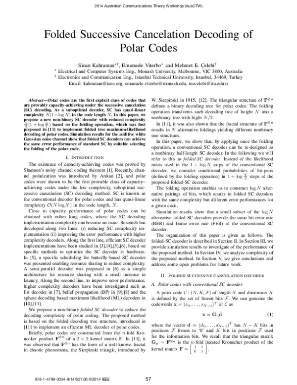 (PDF) Folded successive cancelation decoding of polar codes