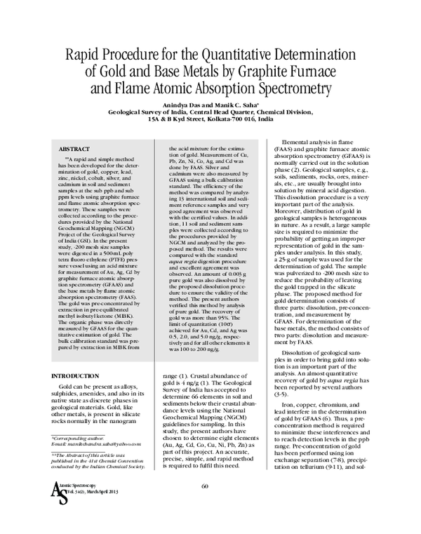 (PDF) Rapid Procedure for the Quantitative Determination of Gold and ...