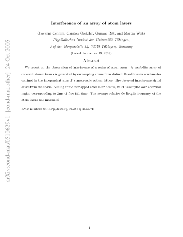 (PDF) Interference in Atom Laser Arrays
