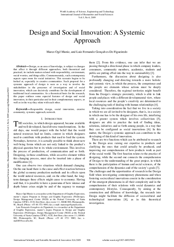 (PDF) Design And Social Innovation: A Systemic Approach